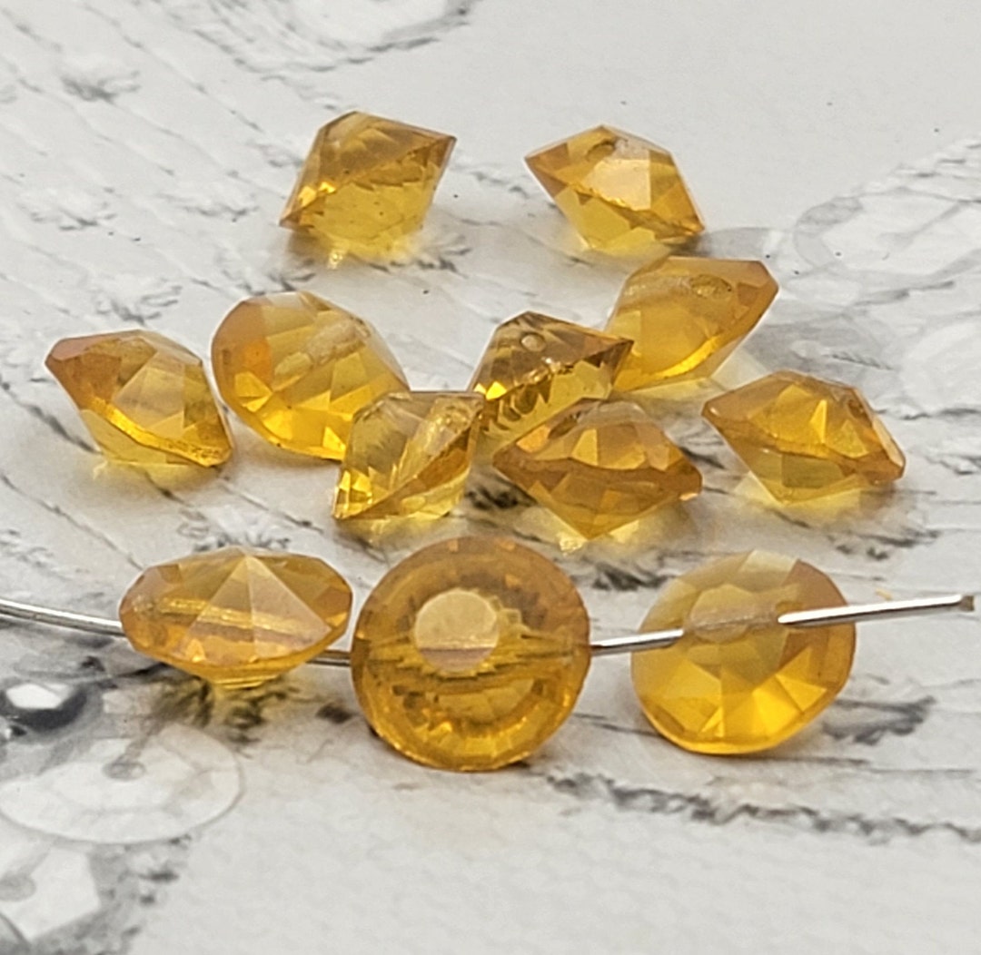 Vintage Round Buttons, Amber Glass Buttons, Faceted Cut, Early 1900's ...