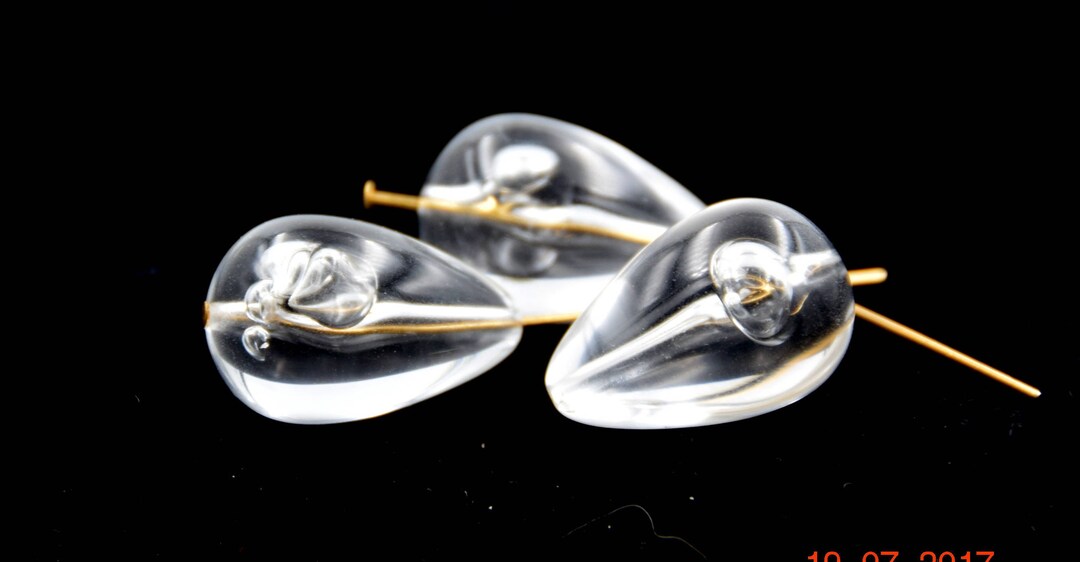 4 Vintage Pear-shaped Beads, 28mm, Vintage Lucite Bead, Transparent ...