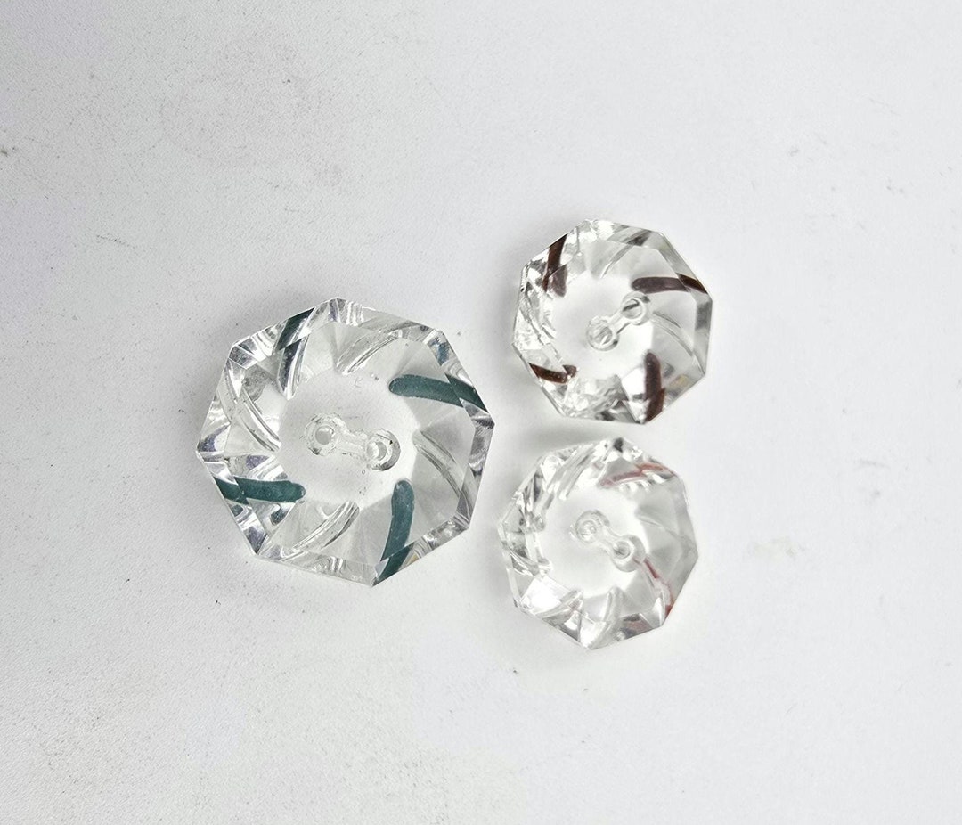 3 Vintage Button, Round With Raised Center Cut Glass Swirl Pattern ...