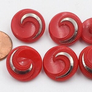 Red Glass, Buttons, Mid Century, Red Glass With Silver Swirl Accents ...