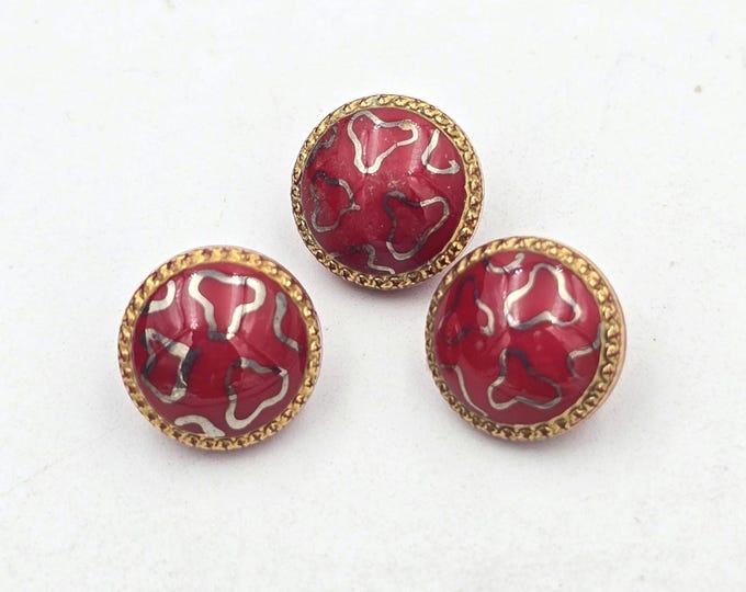 Vintage Button, Red Glass Buttons, Mid Century, Red With Gold Accents ...