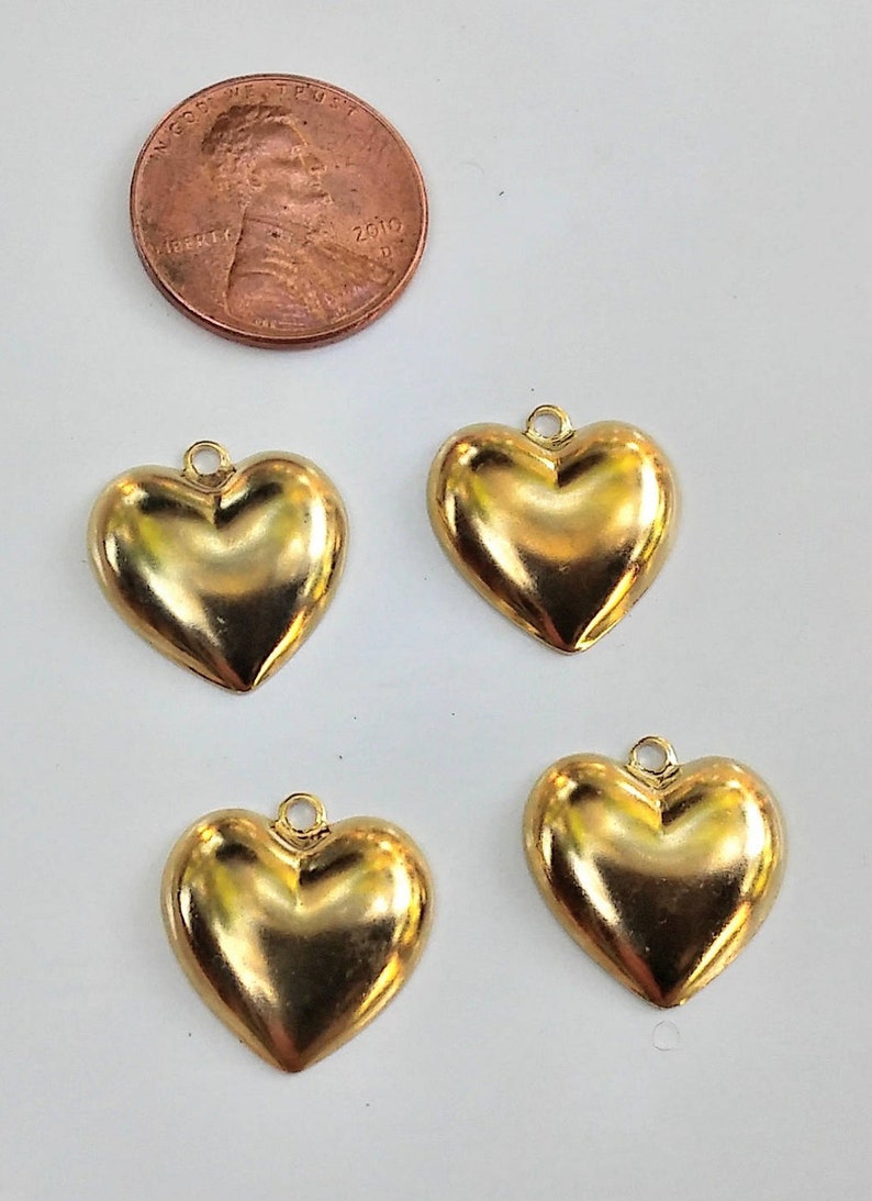 6 Vintage Hart Charms, Puffy Heart, Gold Heart Charm, 16mm Heart, Heart ...