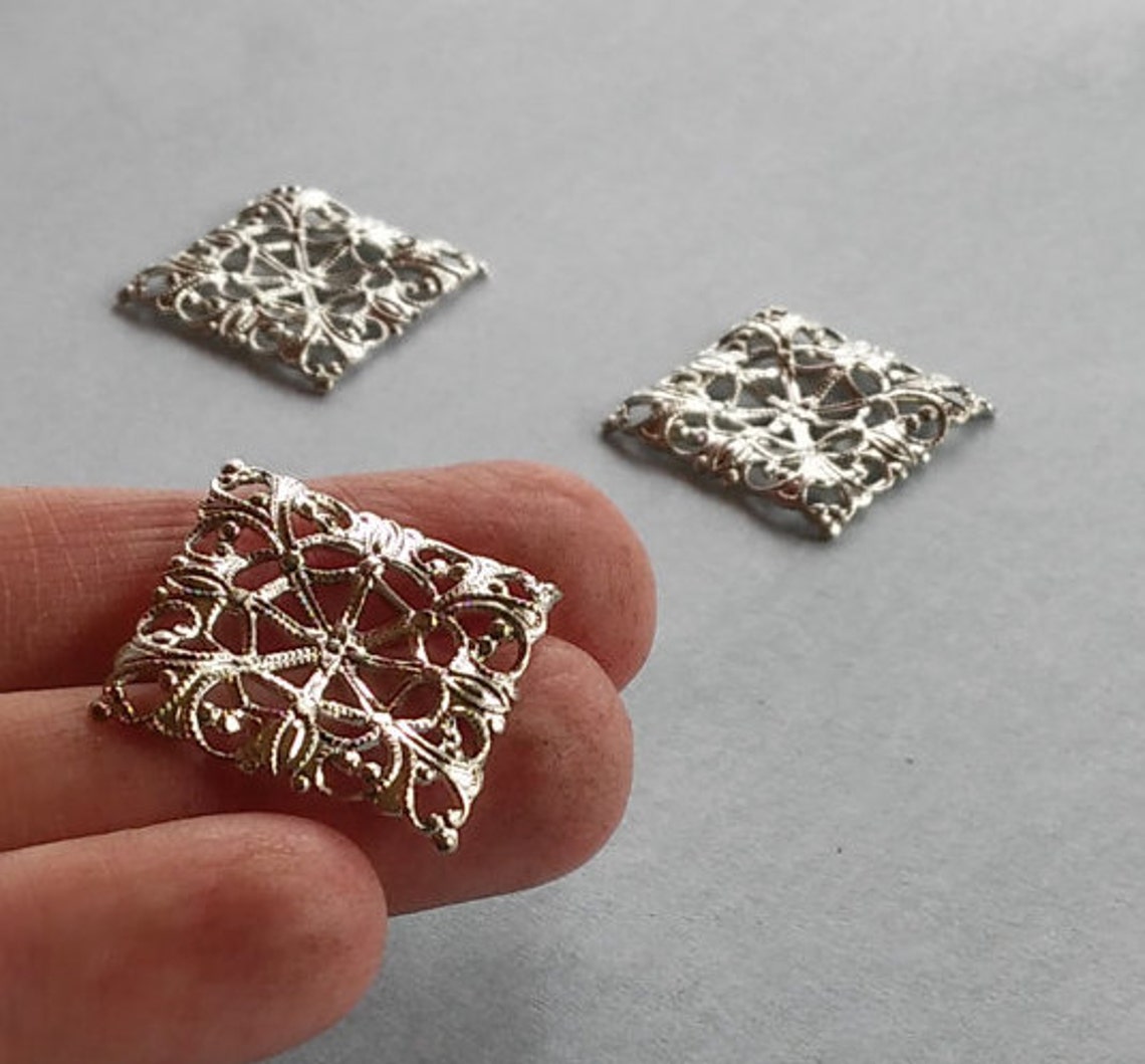 Filigree Square Charms Antique Filigree Pattern Filigree | Etsy