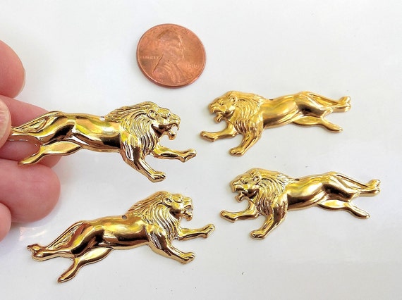 Lion Charms Jungle Animals African Lion Gold 4 Pieces 2 - Etsy