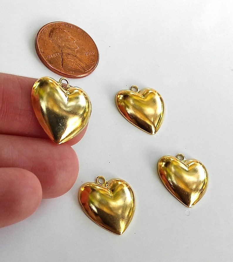6 Vintage Hart Charms Puffy Heart Gold Heart Charm 16mm | Etsy