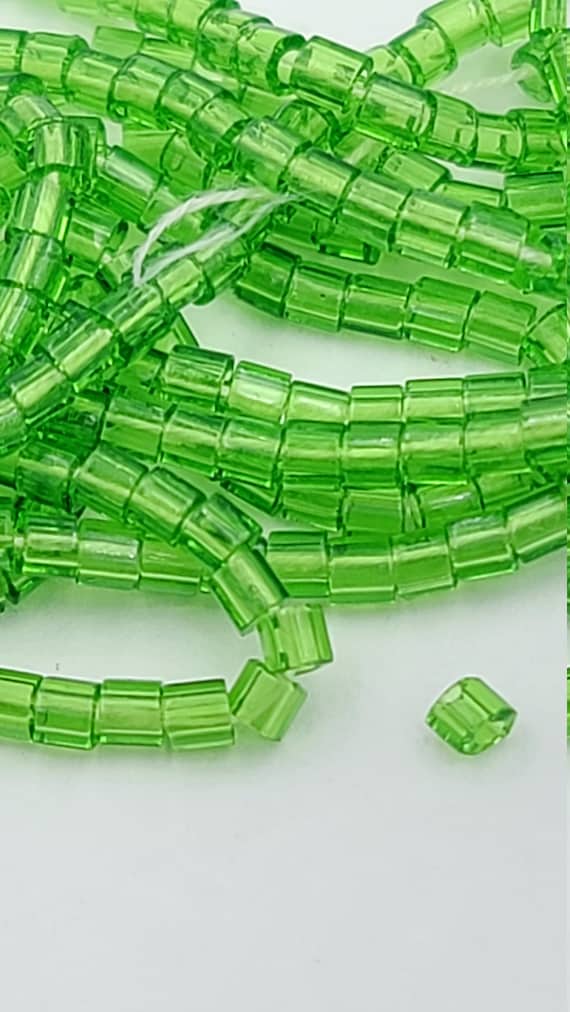 10/0 Vintage Mini Bugles Lime Green Translucent Bead Aqua | Etsy