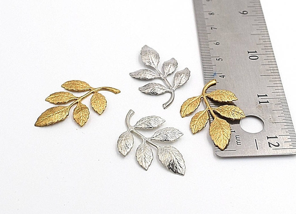 Metal Branch with Leaves Antique Gold Leaves Antique Silver | Etsy