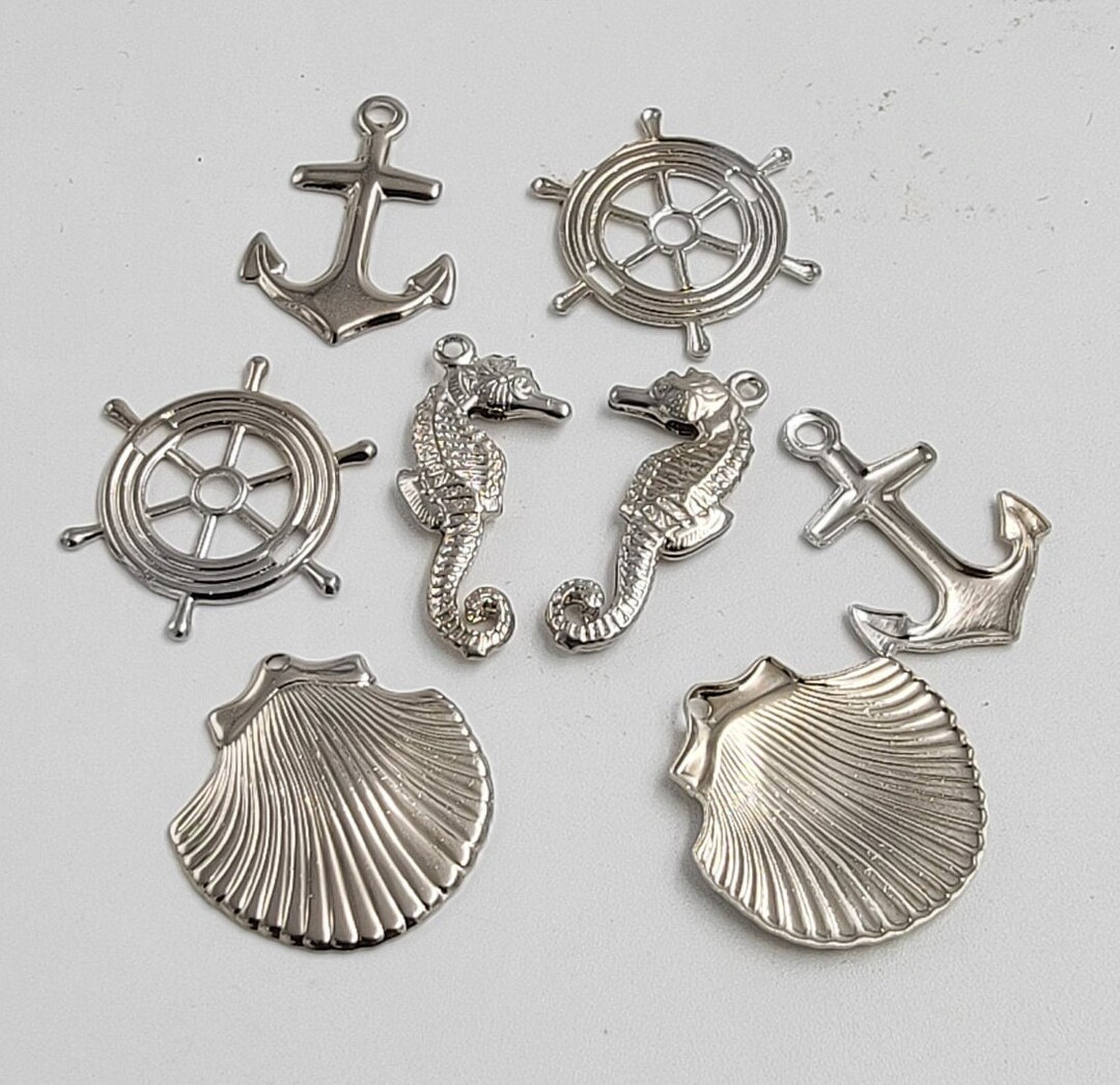 8 Assorted Nautical Charms, Ship Wheel Charm Connector, Anchor, Sea ...