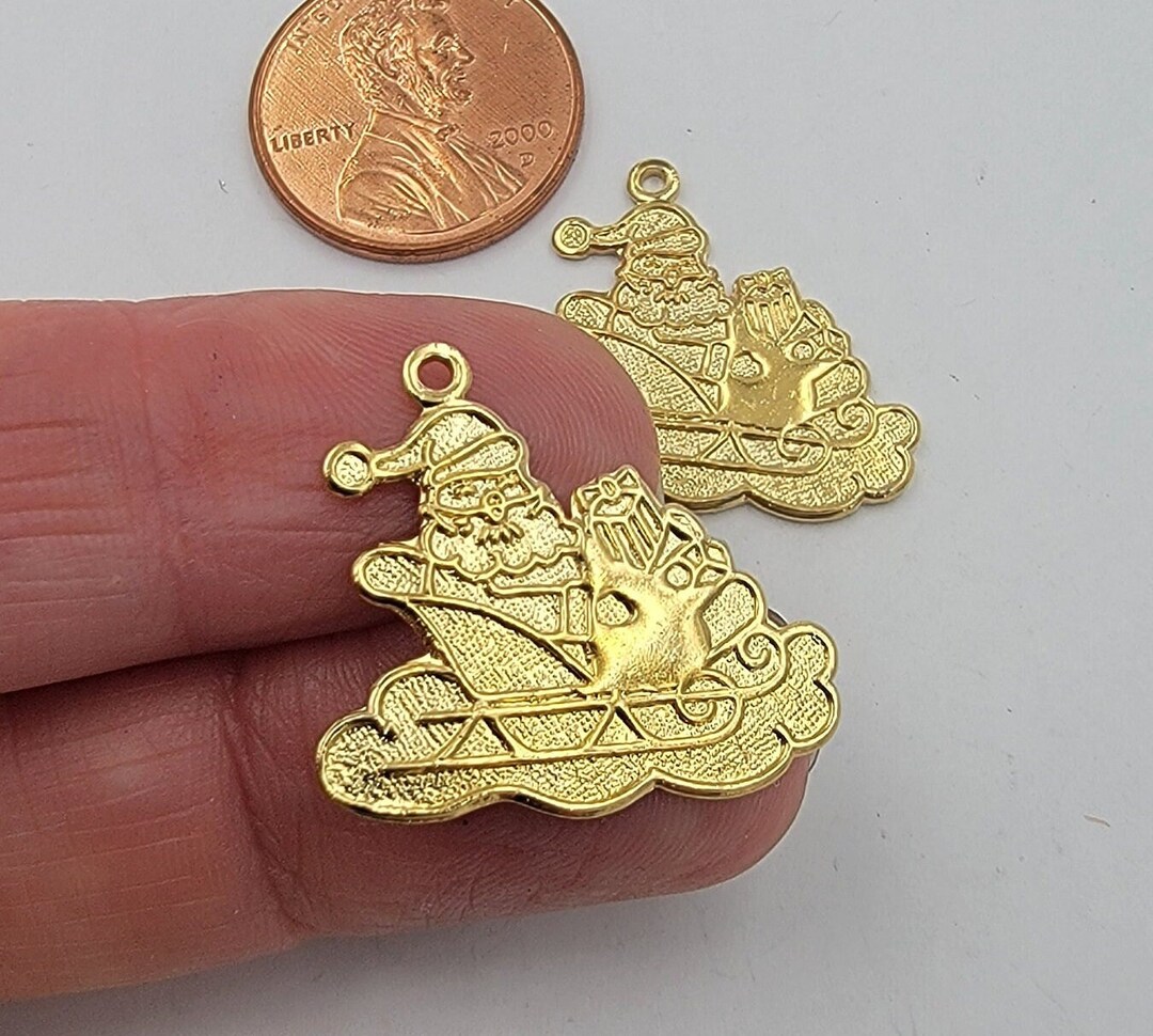 Gold Santa and Sleigh, Santa With Gifts, Christmas Charms, Holiday ...