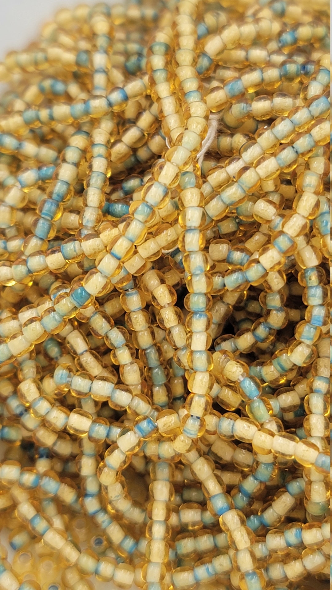 11/0, Vintage Rocaille Beads, Golden Yellow With White and Blue Centers ...