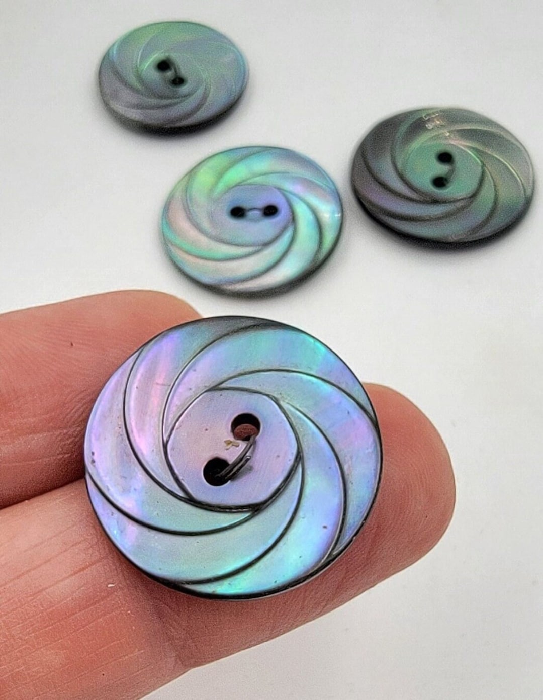 Vintage Abalone Buttons, Two Holes, Mid 1900's, Shell Buttons, Lot of 4 ...