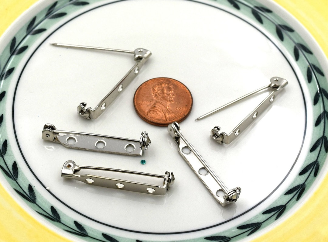1 1/2" Pin Backs, Silver Alloy, Safety Clasp, Silver Pins, Sew On, Glue ...