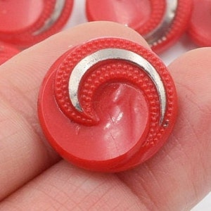 Red Glass, Buttons, Mid Century, Red Glass With Silver Swirl Accents ...