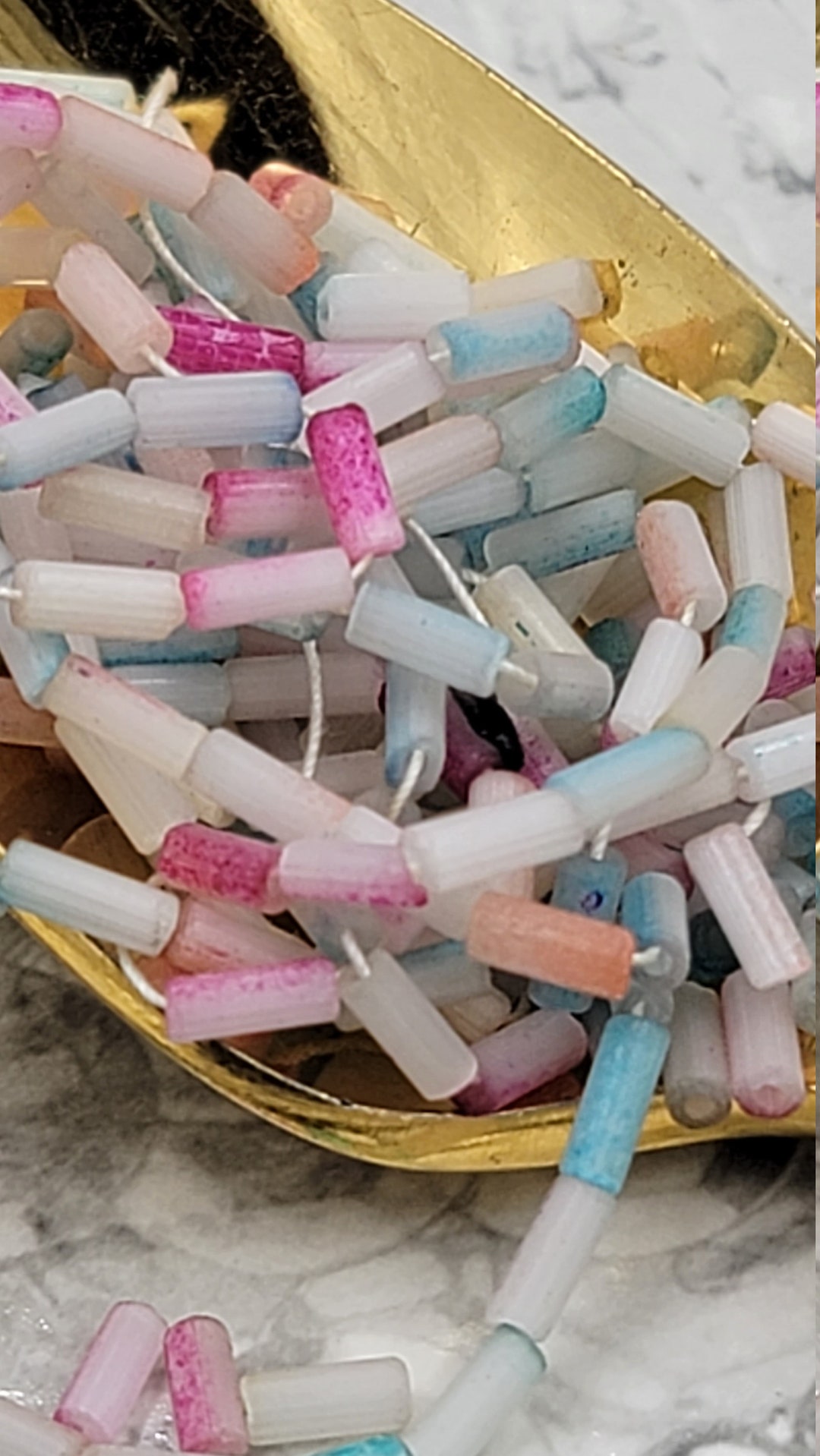 Size 2, Satin Mini Bugles, White Satin, Clear Iris, Rainbow Luster ...