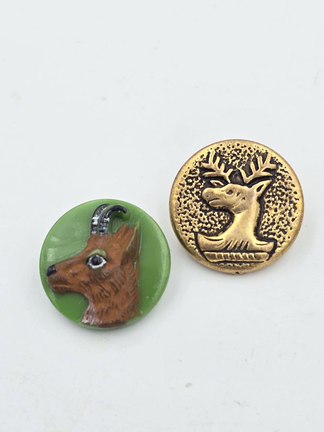 2 Vintage Buttons, Gold Plated Plastic Shank Button, Reindeer Button ...