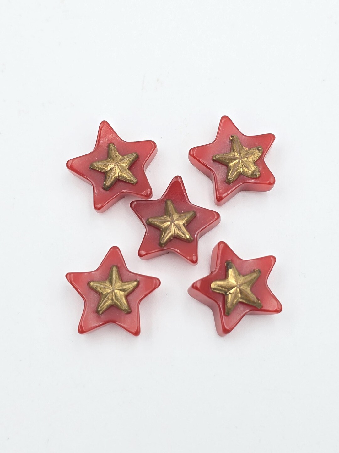 Vintage Star Buttons, Red Celluloid, 1940 Plastic, Red Star With Gold ...