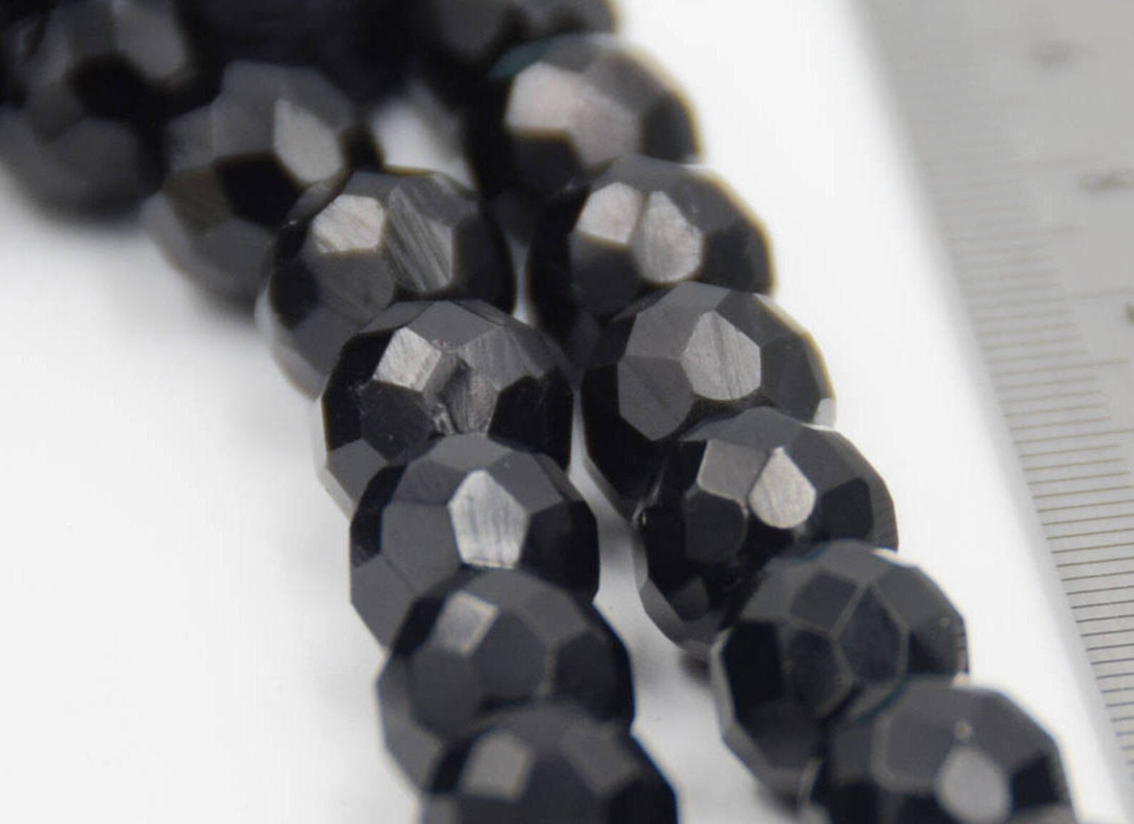 Vintage Czech Glass Jet Beads, Fire Polished Glass Jet Bead, Black Jet ...