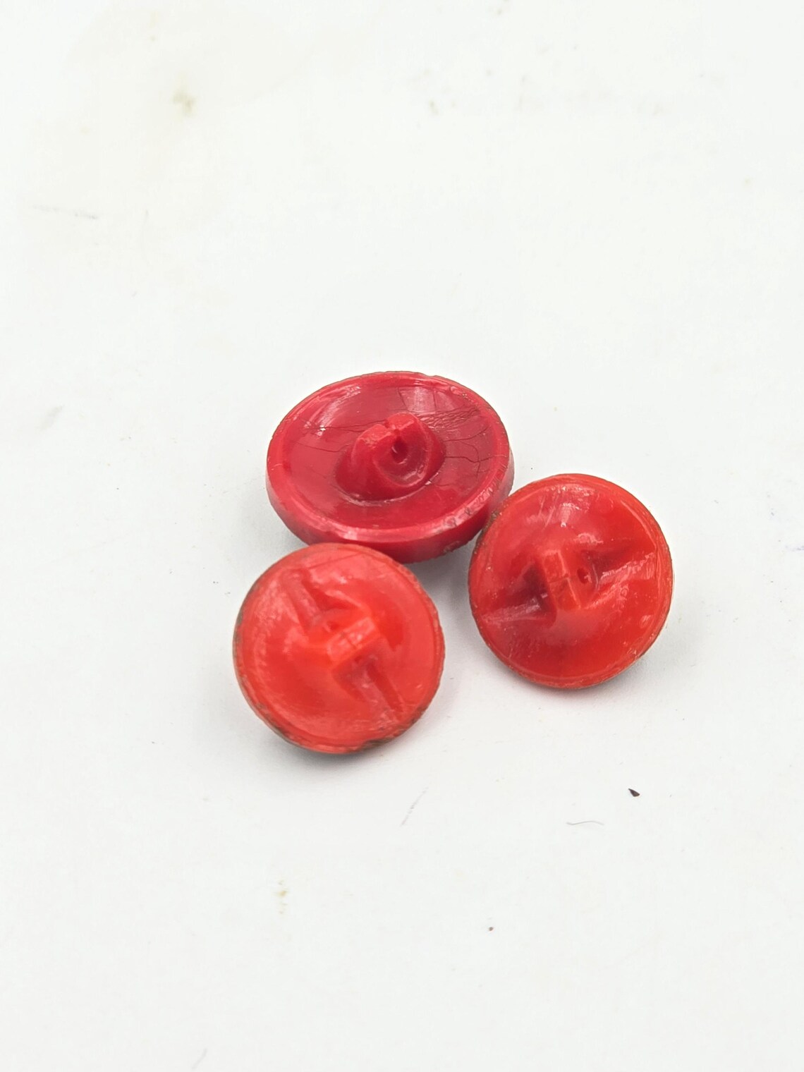 3 Vintage Buttons, Deco Glass Buttons, Red Glass With Gold Accents ...