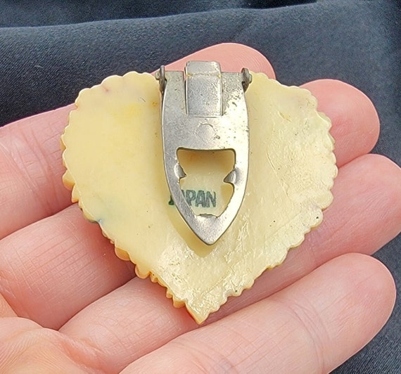 Vintage Celluloid Pin, Hand painted, Heart clip, hear… - Gem