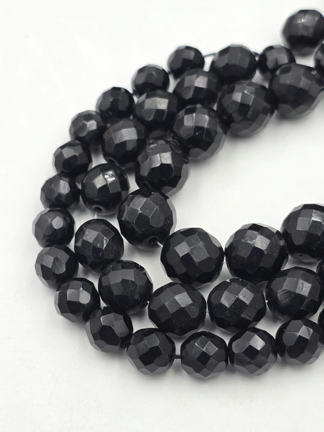 Vintage Czech Glass Jet Beads, Fire Polished Glass Jet Bead, Black Jet ...