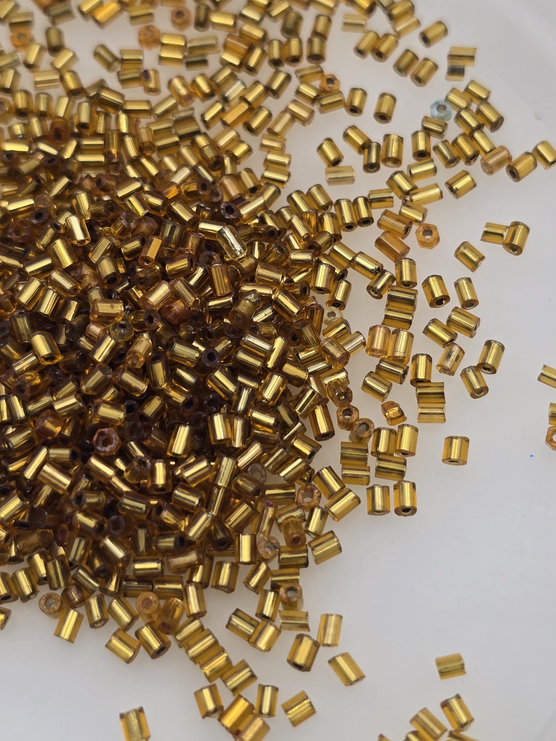 10/0 Mini Bugles, Antique Gold Beads, Silver Lined Beads, Czech Beads ...