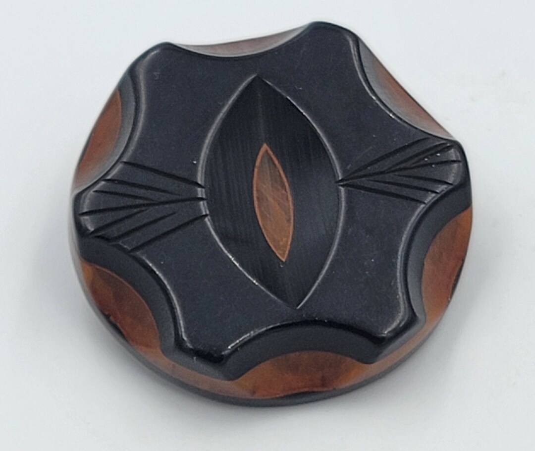 Large Vintage Button, Bakelite Plastic, Large Round Button, Black and ...