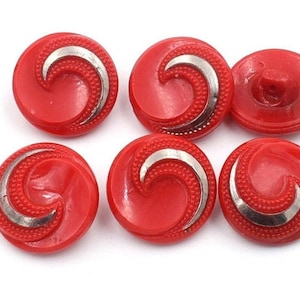 Red Glass, Buttons, Mid Century, Red Glass With Silver Swirl Accents ...