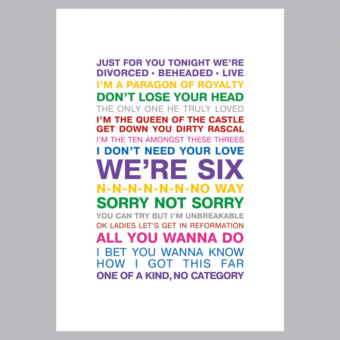 Six the Musical Quotes Digital Print . Printable Wall Art . | Etsy