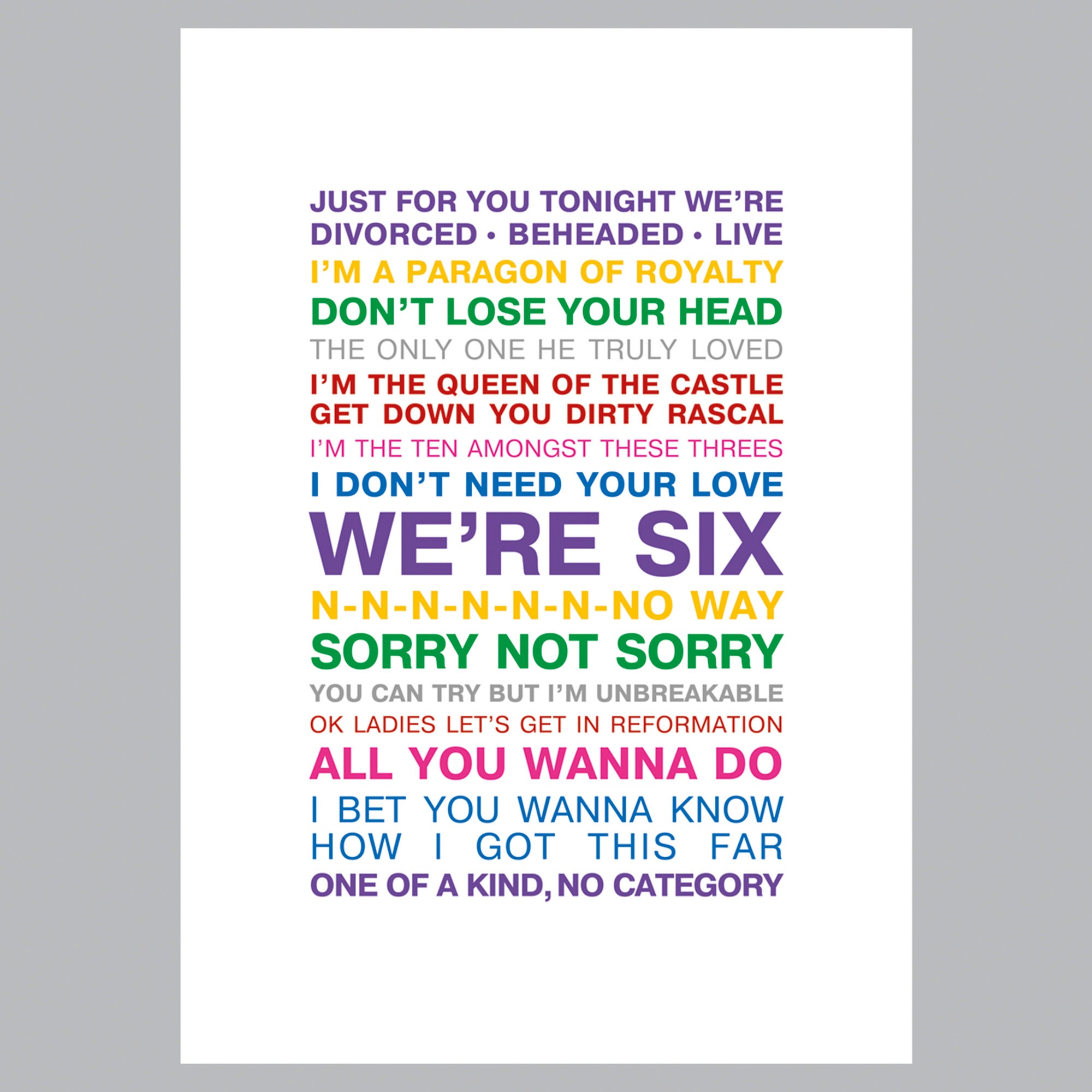 Six the Musical Quotes Digital Print . Printable Wall Art . | Etsy