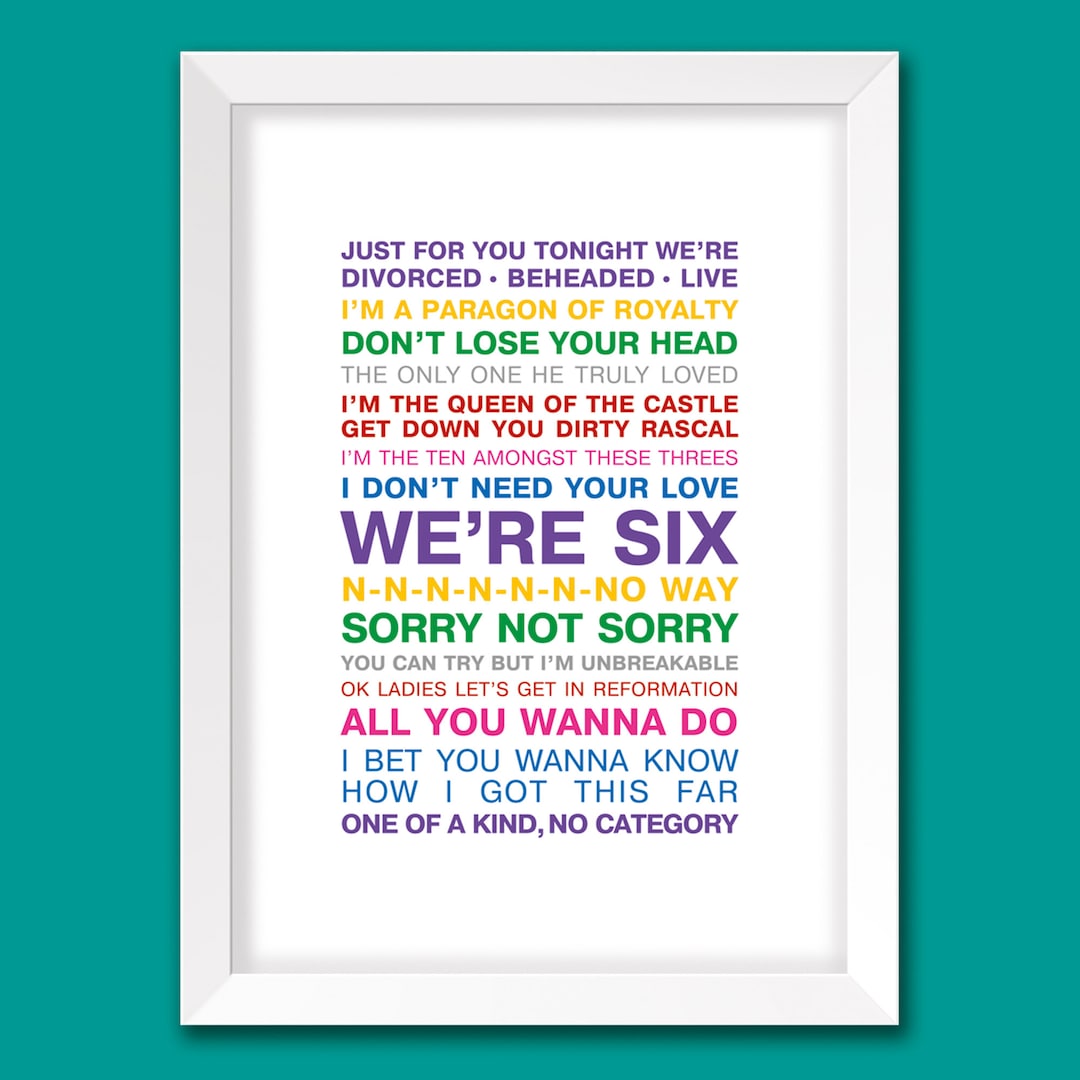 Six the Musical Quotes Digital Print . Printable Wall Art . Instant ...