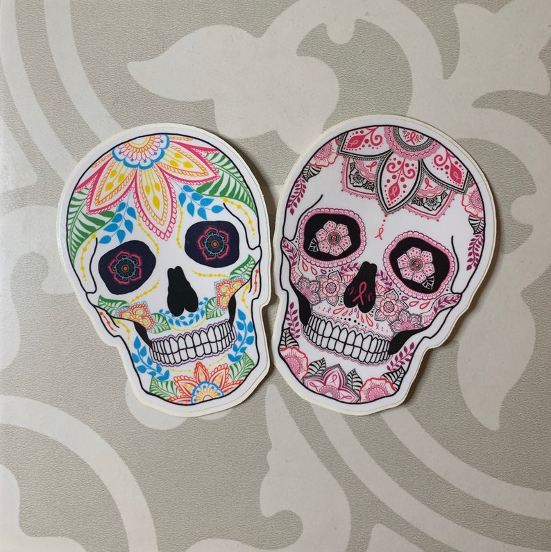 Pink Ribbon Sugar Skull Sticker Breast Cancer Awareness Day | Etsy