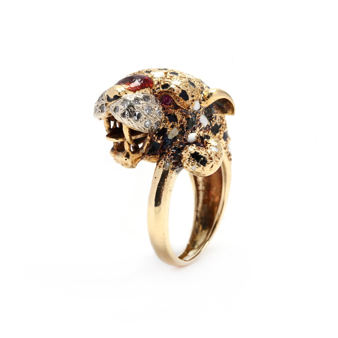 18K Ruby, Diamond and Enamel Cheetah Ring - Etsy