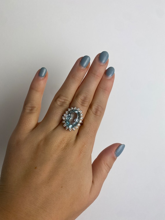 Aquamarine Diamond Ring, Large Aquamarine Ring, Oval … - Gem