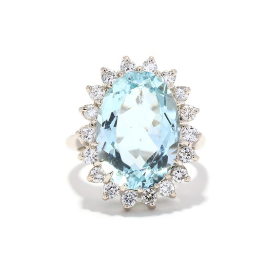 Aquamarine Diamond Ring, Large Aquamarine Ring, Oval … - Gem