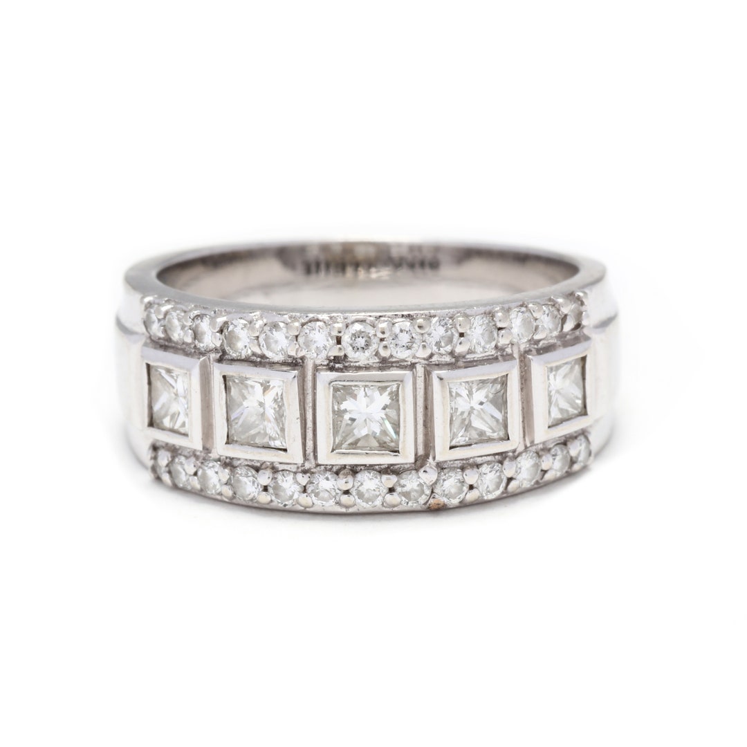 Princess Cut Diamond Band, 5 Stone Diamond Band, 3 Row Diamond Ring ...