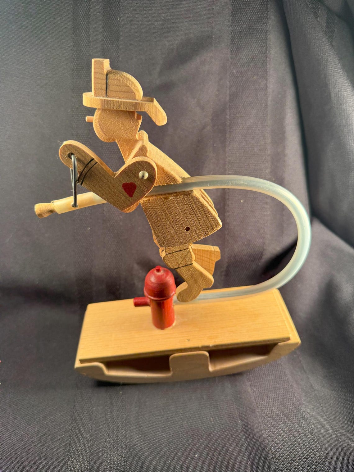 Handcrafted Wooden Firefighter Figurine With Hose and Hydrant Unique ...