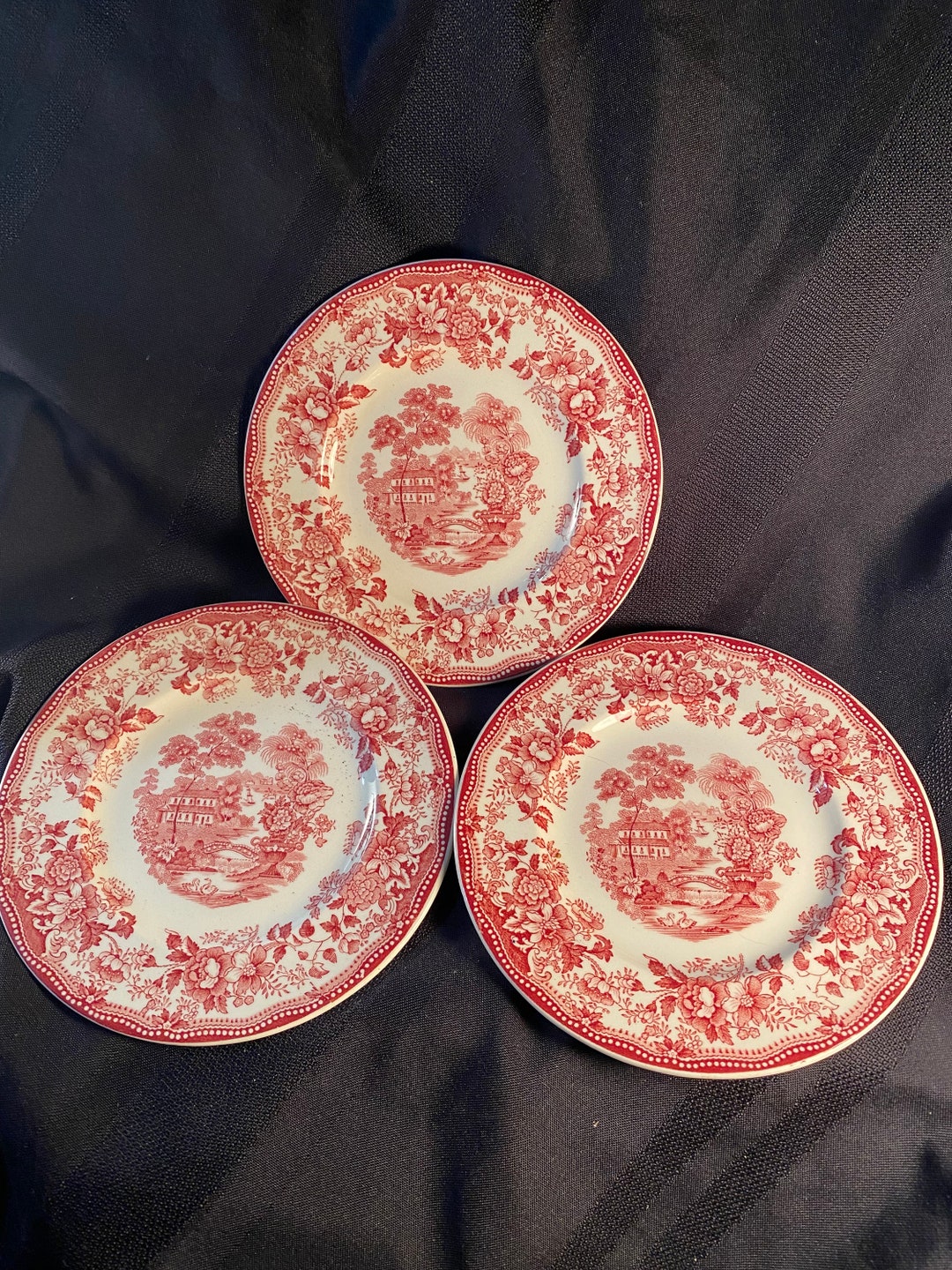 3 Red "tonquin" Royal Staffordshire Plates - Etsy