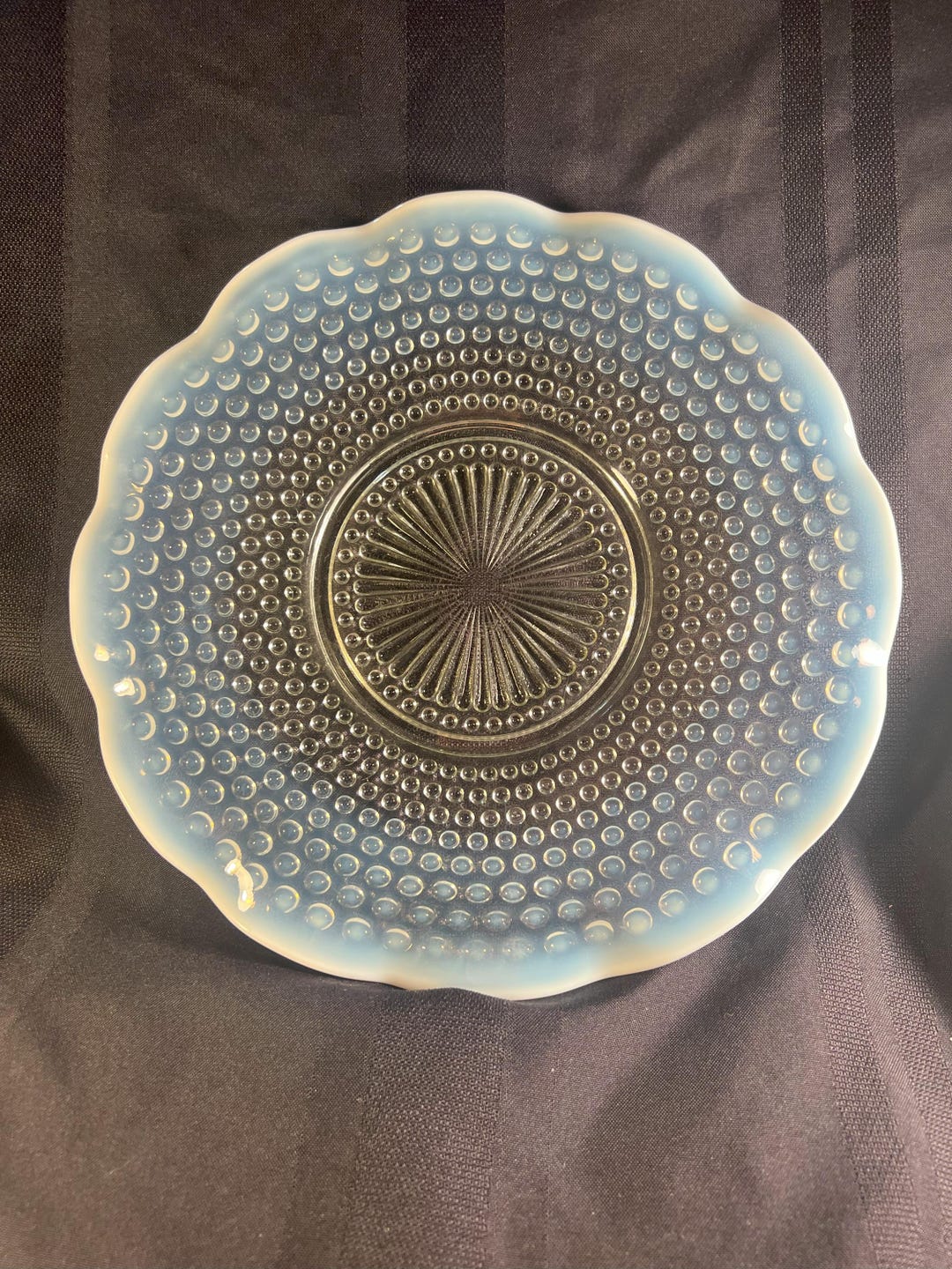 Vintage Moonstone Hobnail Glass Plate With Scalloped Edge and Sunburst ...