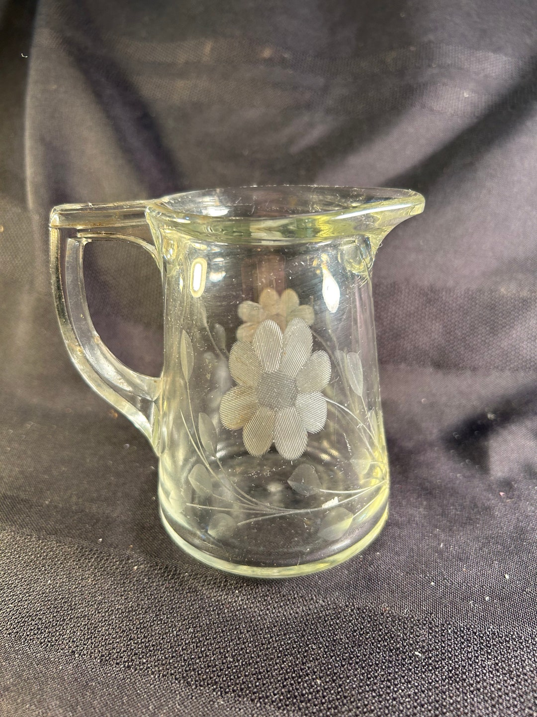 Vintage Clear Etched Glass Pitcher - Etsy