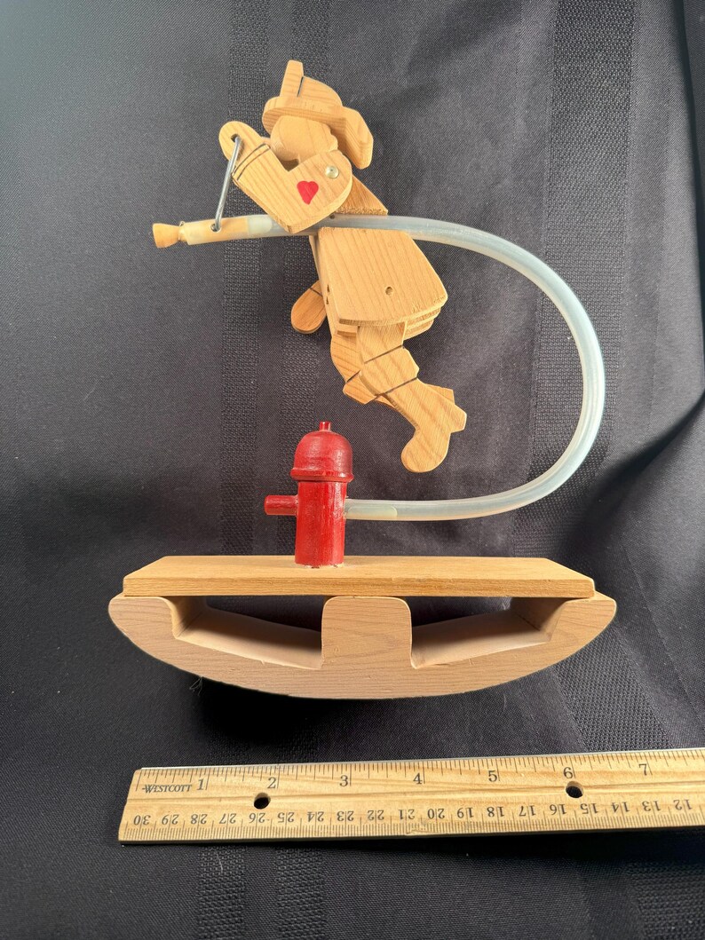Handcrafted Wooden Firefighter Figurine With Hose and Hydrant Unique ...
