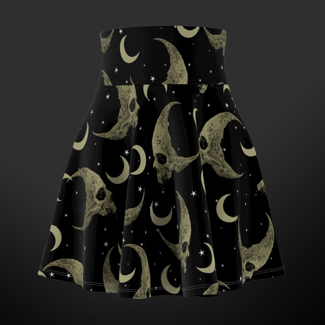 Crescent Skull Moon Skirt Gothic Skirt Witchy Skirts Dark - Etsy