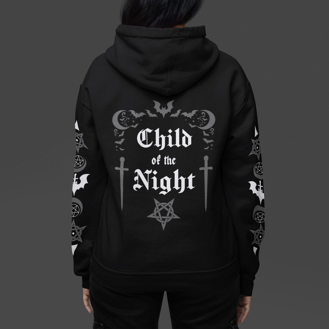 Black Gothic Hoodie, Child of the Night, Bats Hoodie, Dark Aesthetic ...