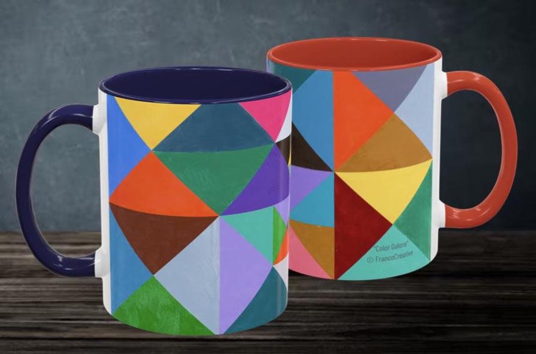 Contemporary Artwork Multi-color Mug, Joyful Bright Colors, Geometric ...