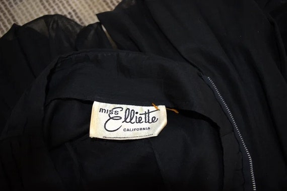 1950s Miss Elliette Black Cotton Dress with Beaded Be… - Gem