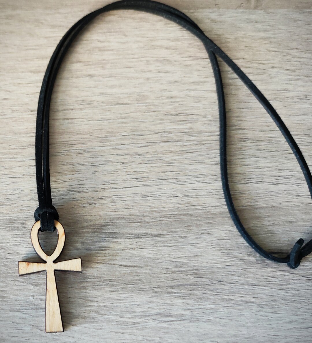 Wooden Egyptian Ankh Cross Eternal Key of Life Faith Pendant & Black ...