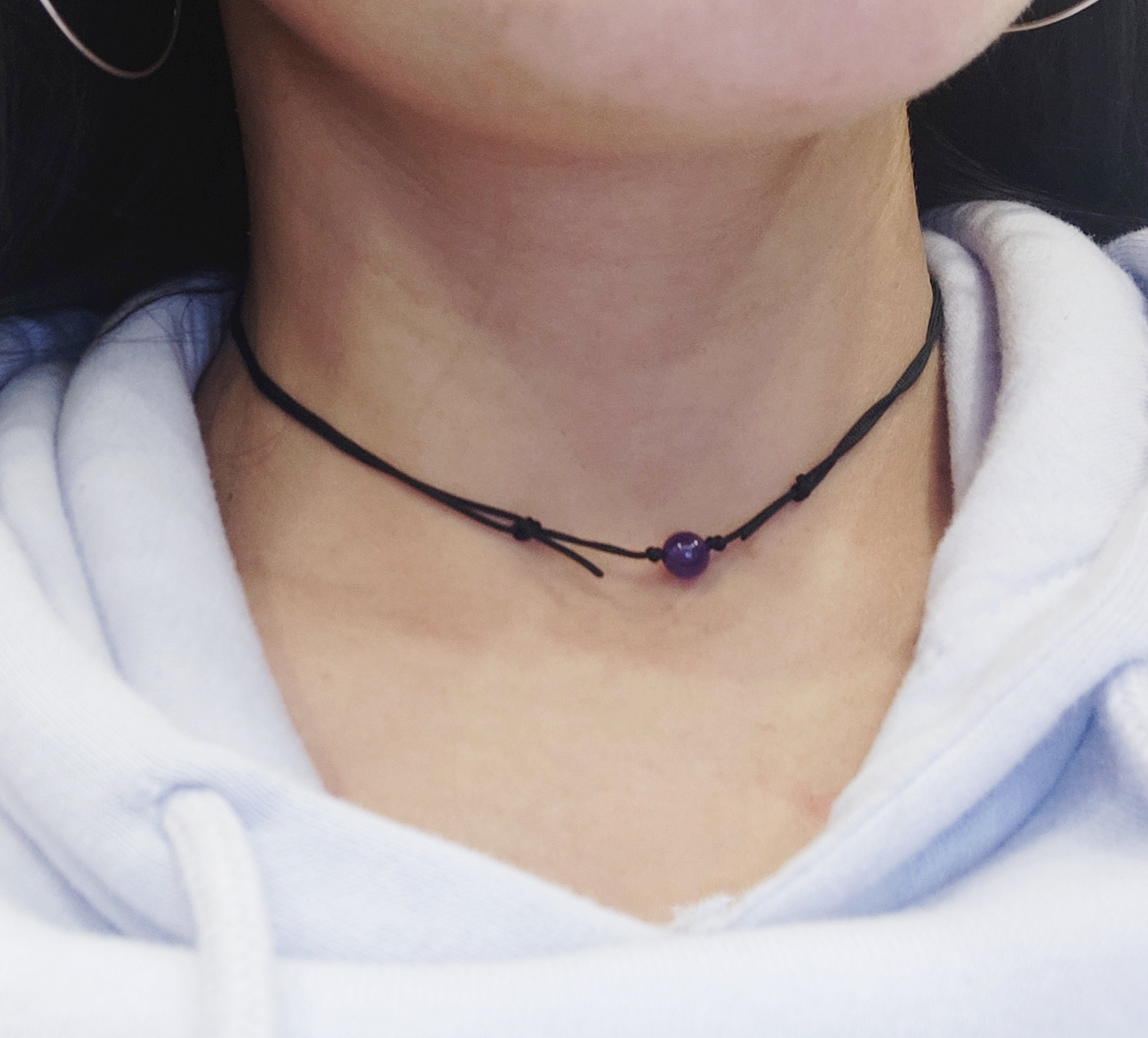 Black Cord Necklace Black String Amethyst Choker Christmas T Black 3632