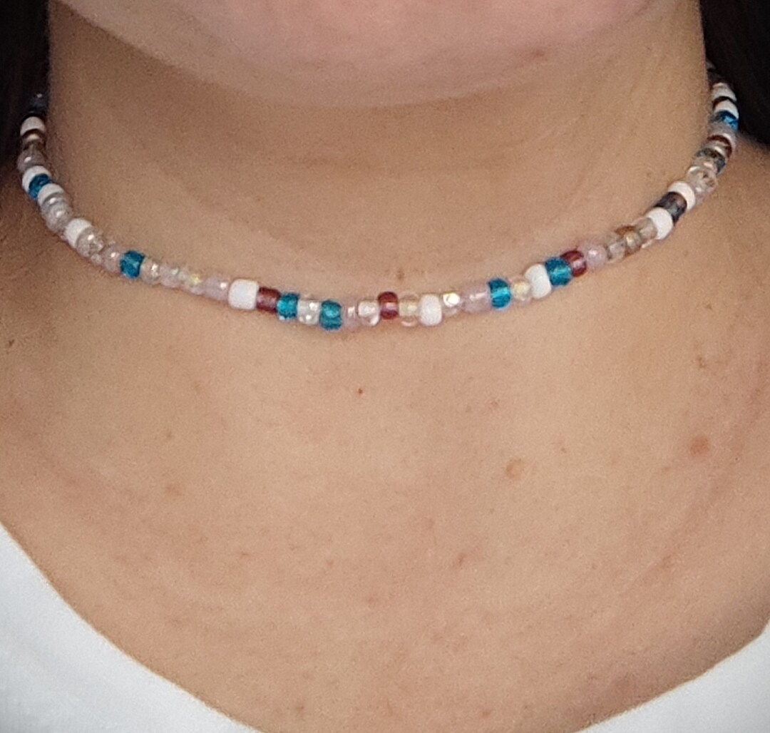 Beaded Blue Glass Seed Choker, Summer Elastic String Necklaces, Women ...
