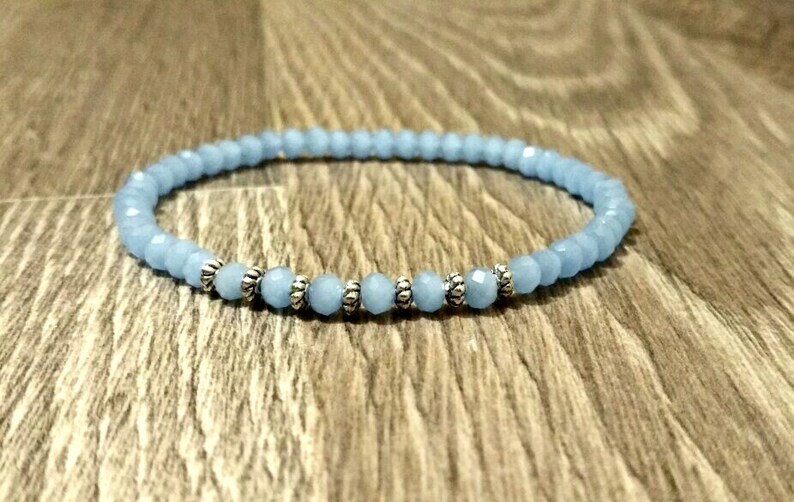 Sky Blue Crystal Beads Beaded Bracelet. New Handmade Stretchy - Etsy
