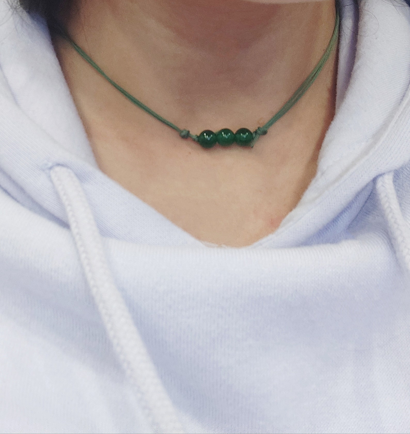 Green Cord Necklace Green Jade String Necklace Choker Christmas Gift ...