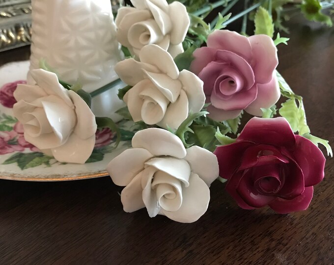 VINTAGE 1950s PORCELAIN Bone China ROSES With Colors of White Dark Pink ...